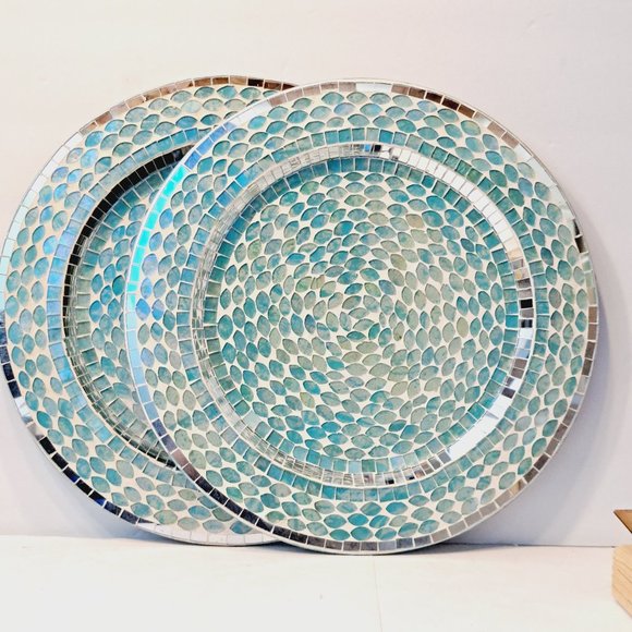 Pier 1 | Dining | Set Of 2 Pier One Turquoise Tile Mosaic 3 12 Charger ...